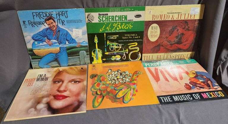 Group of Vinyl Record Albums Featuring Various Genres and Artists ...