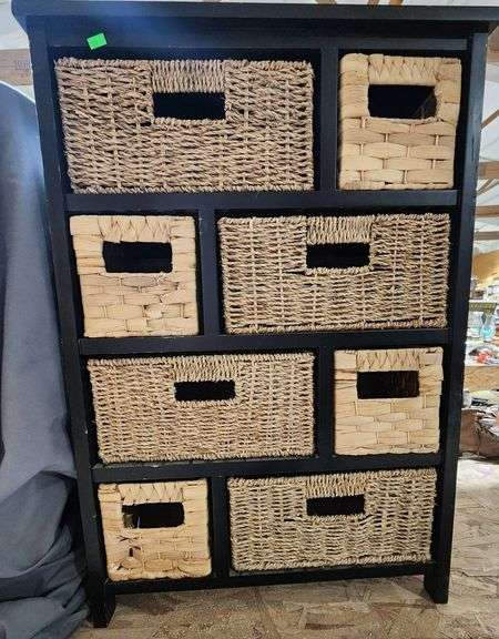 Black MDF Storage Cabinet with Woven Baskets - Metzger Property ...