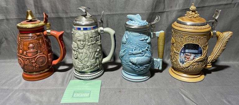 Four Avon Stein Collectibles with Thematic Designs and Original Boxes ...