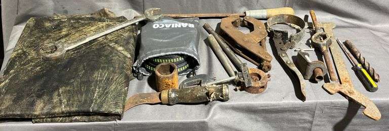 Metal Hand Tools Assortment Including Pipe Wrenches, Chisel and Clamps ...