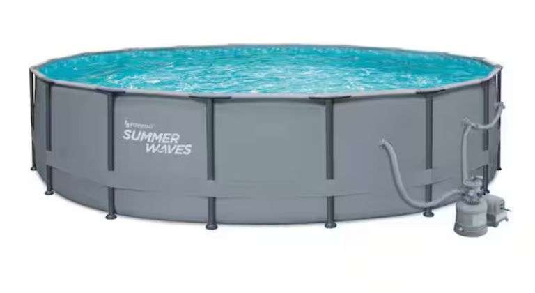 Summer Waves Elite 18 ft. Round x 52 in. Deep Metal Frame Pool Package ...