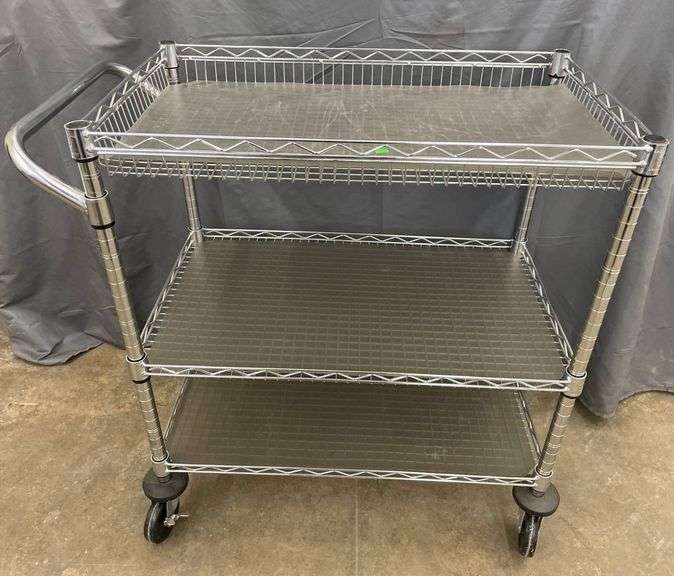 Metal Three-Tier Rolling Utility Cart with Wire Shelves - Metzger ...