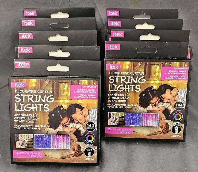 Set of 9 Itek USB-Powered Curtain String Lights with Remote Control ...