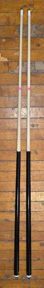 Set of Two Pool Cues with Black Handles 57-Inch - Metzger Property ...