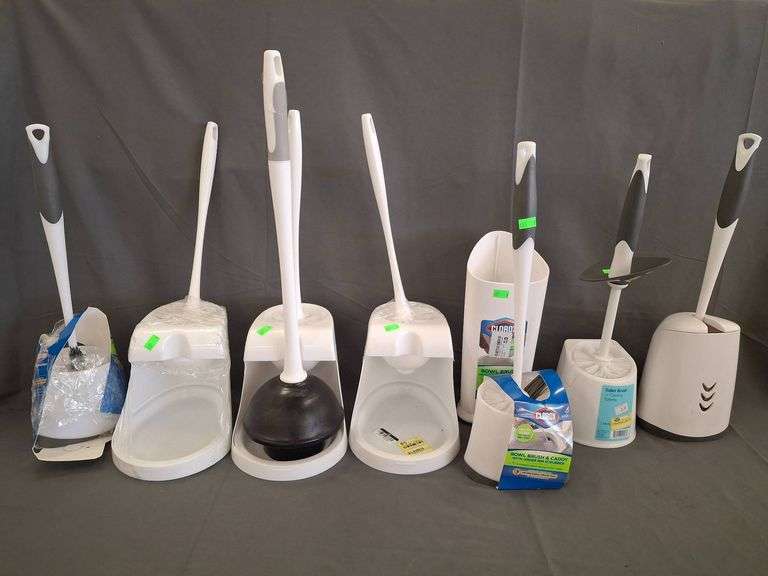 Set of 8 Bathroom Cleaning Tools Including Brushes, Plungers and ...