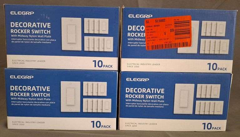 Four Boxes Each Containing 10 White ELEGRP Rocker Switches with Midway ...