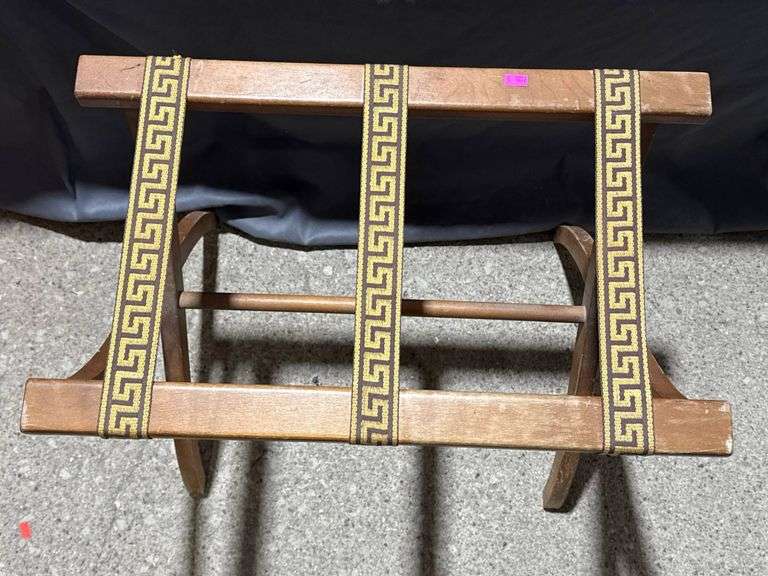 Folding Luggage Rack with Greek Key Design Straps - Metzger Property ...