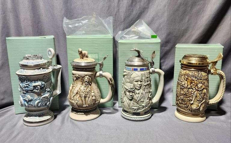 Set of Four Avon Handcrafted Ceramic Beer Steins with Pewter Lids ...