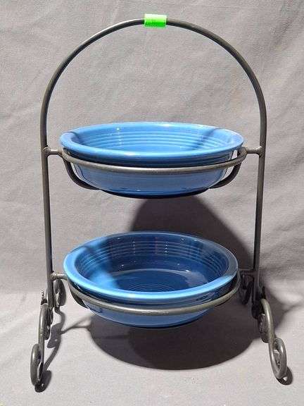 Metal Two-Tier Stand with Two Blue Fiesta Bowls - Metzger Property ...