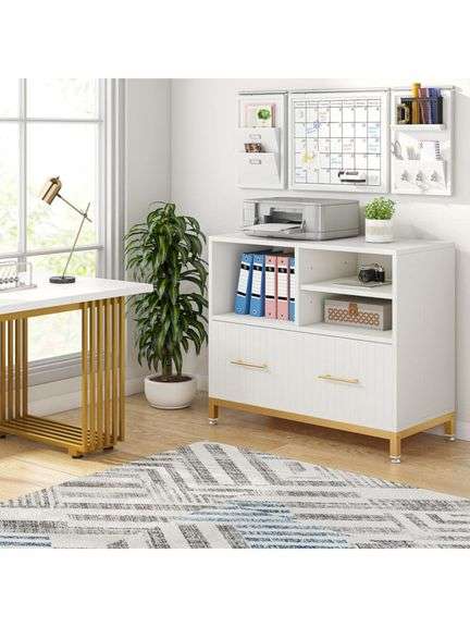 BYBLIGHT - Atencio 1-Drawer White Wood 35.43 in. W Lateral File ...