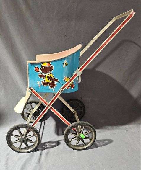 1940s Tin Litho Toy Stroller with Bear and Duck Design - Metzger ...