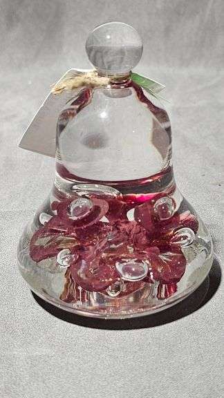 Joe Rice Bell-Shaped Glass Paperweight with Encased Floral Design ...