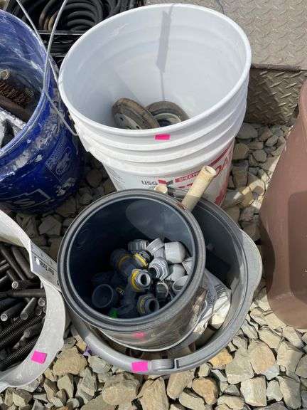 Buckets Containing Industrial Hardware and Plumbing Components ...