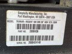 Simplicity Regent 18 HP Lawn Tractor with 38-Inch Mower Deck - Metzger ...