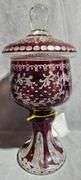 Cranberry Cut-to-Clear Glass Covered Compote 14″ H - Metzger Property ...