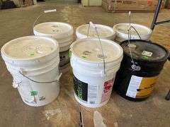 Six Buckets of Paint and Coating Materials, Including Benjamin Moore ...