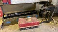 Router Table with Craftsman Router, Metal Tool Boxes, and Assorted ...