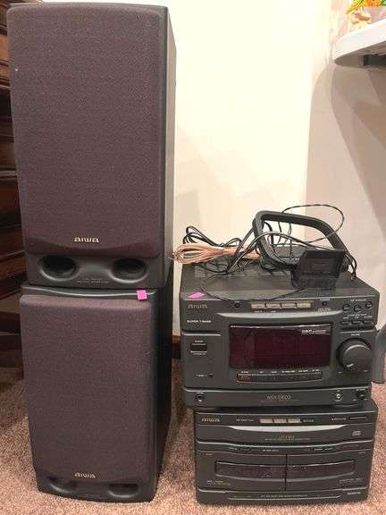Aiwa Stereo Receiver with Dual Cassette Deck, CD Player, and Speaker ...