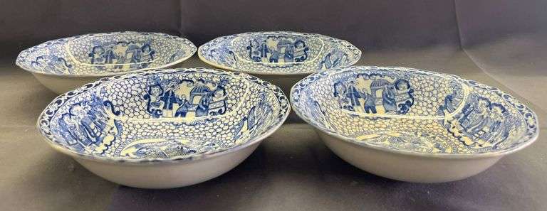 4 Blue and White Bowls by W. Adams, English Pottery - Metzger Property ...