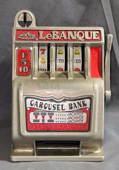 Metal and Plastic Carousel Bank Slot Machine-Themed Coin Bank - Metzger ...