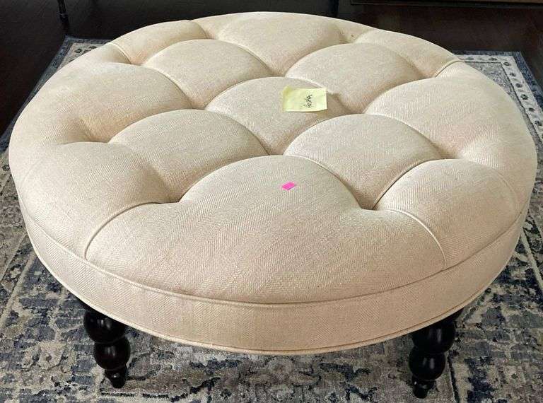 Round Tufted Upholstered Ottoman with Turned Legs - Metzger Property ...