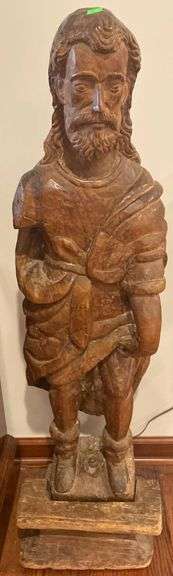 Hand-Carved Religious Statue 44” - Metzger Property Services, LLC