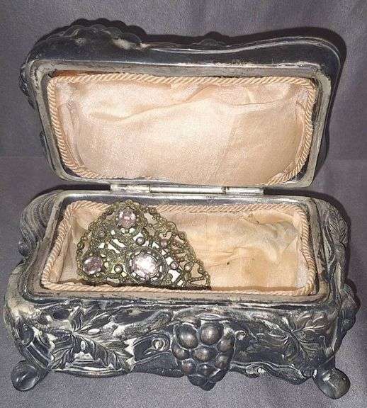 Metal Jewelry Casket with Relief Design and Filigree Brooch - Metzger ...