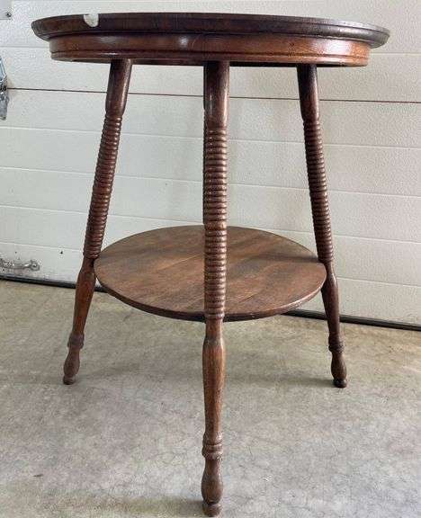 Round Two-Tier Side Table with Turned Legs - Metzger Property Services, LLC