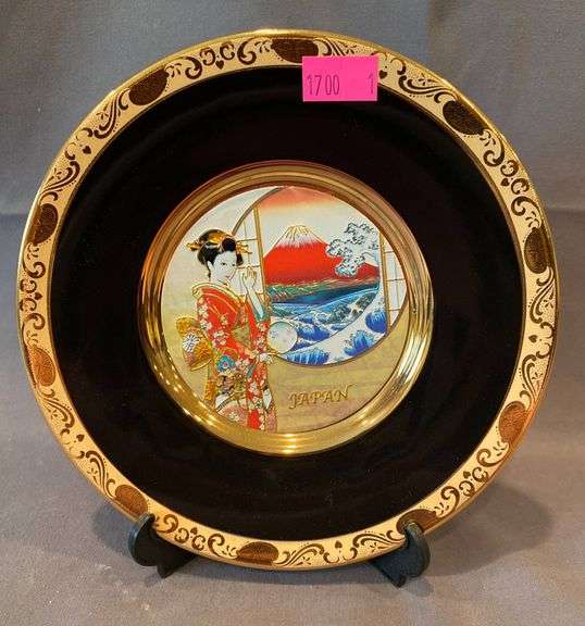 Chokin Art Plate with Geisha and Mt. Fuji Design 6" - Metzger Property ...