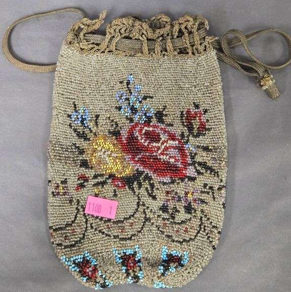 Beaded Drawstring Purse with Floral Motif - Metzger Property Services, LLC