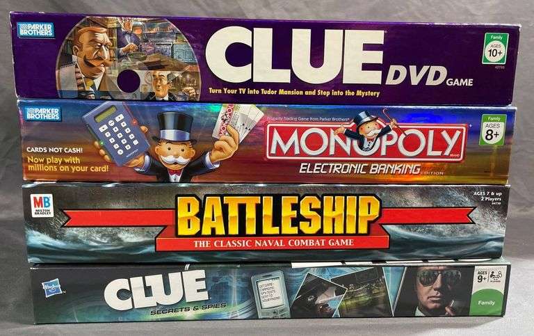 Four Board Games Including ‘Clue DVD Game’, ‘Monopoly Electronic ...