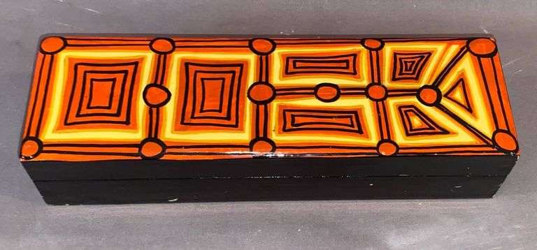 Hand-Painted Black Box with Geometric Aboriginal Art by Kaltjiti Arts ...