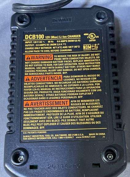 DeWalt DCB100 12V MAX Lithium-Ion Battery Charger - Metzger Property ...