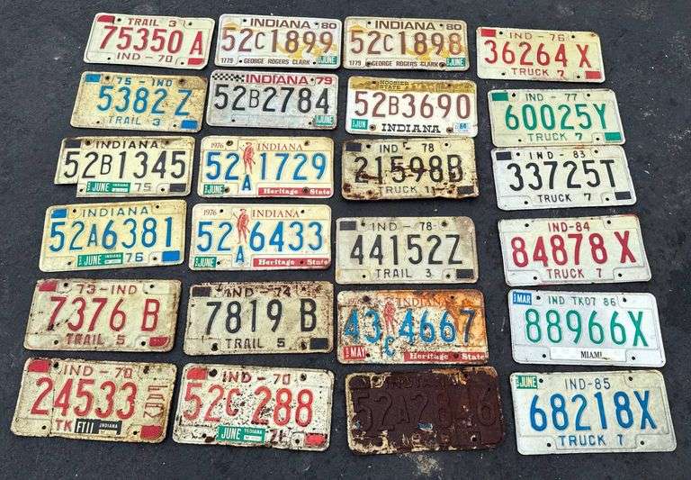 Indiana License Plates from Various Years - Metzger Property Services, LLC