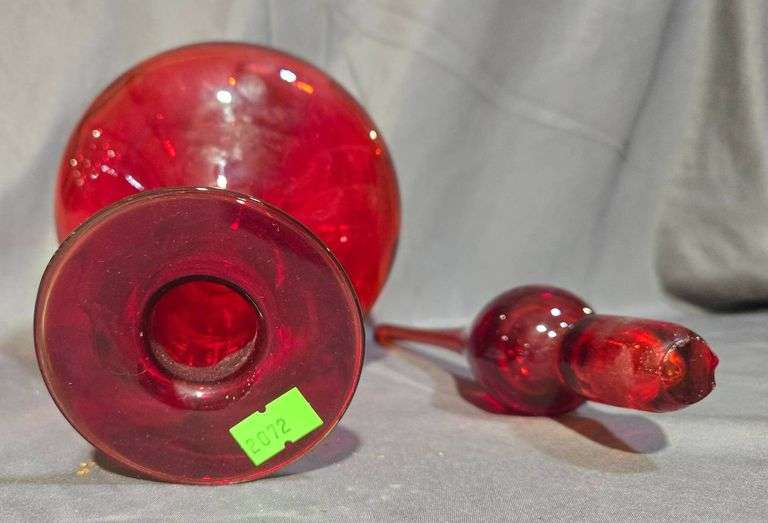 Ruby Red Glass Decanter with Stopper, 12″ H - Metzger Property Services ...