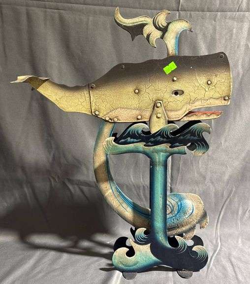 Metal Whale Sculpture with Ocean Wave Base 19” tall. - Metzger Property ...