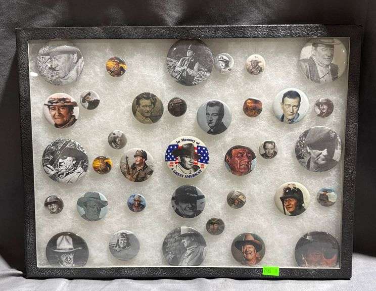 Framed Display Case with Assorted John Wayne Themed Buttons - Metzger ...