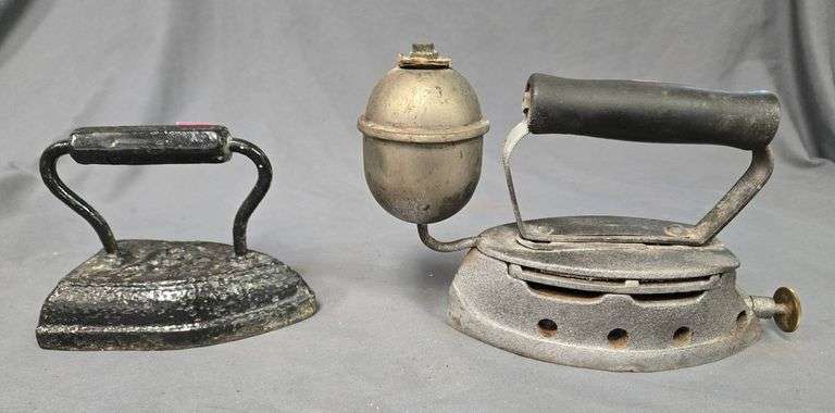 2 – Cast Metal Sad Irons, Including a Coal Iron and a Flat Iron ...
