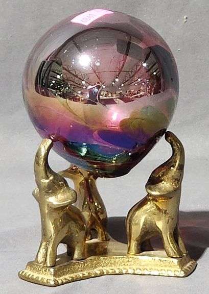 Brass Elephant Trio Base with Hand-Blown Glass Sphere - Metzger ...
