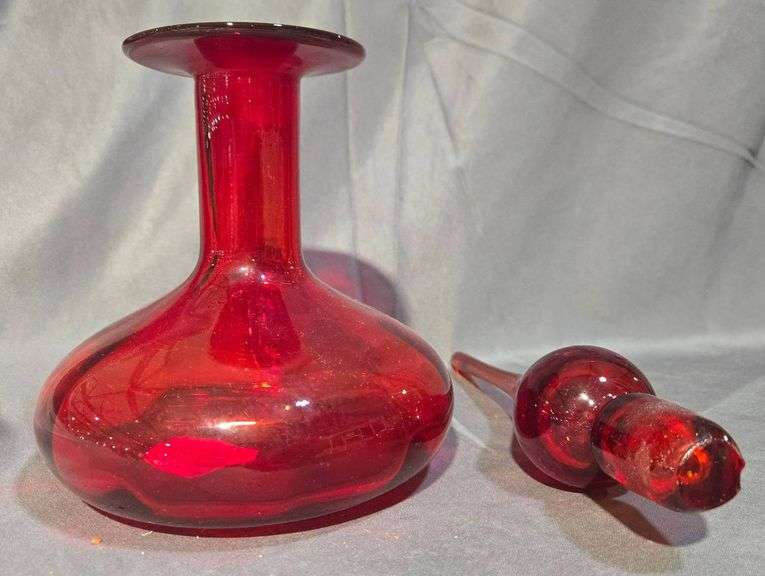 Ruby Red Glass Decanter with Stopper, 12″ H - Metzger Property Services ...