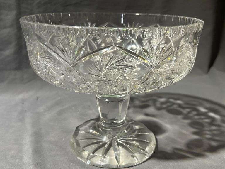 Lead Cut Glass Pedestal Compote with Etched Patterns - Metzger Property ...