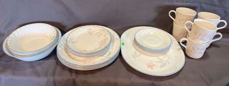 Corelle Dish Set with Floral Design Inc. Plates, Bowls, and Cups ...