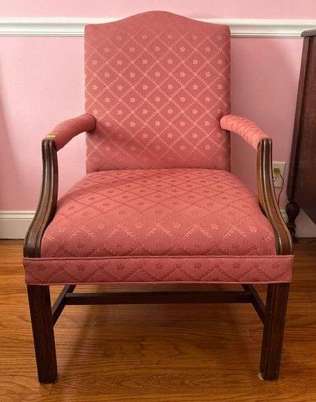 Upholstered Armchair with Pink Diamond Pattern Fabric - Metzger ...