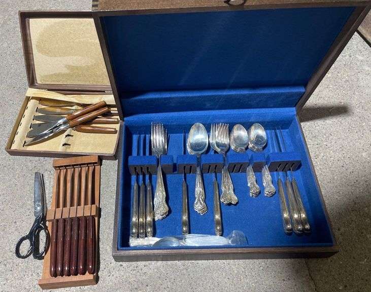 Flatware and Knives with Storage Boxes by Sheffield and Wm. Rogers ...