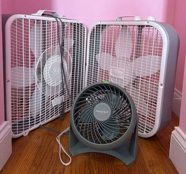 Three Electric Fans Including Two Box Fans by AeroSpeed and One ...