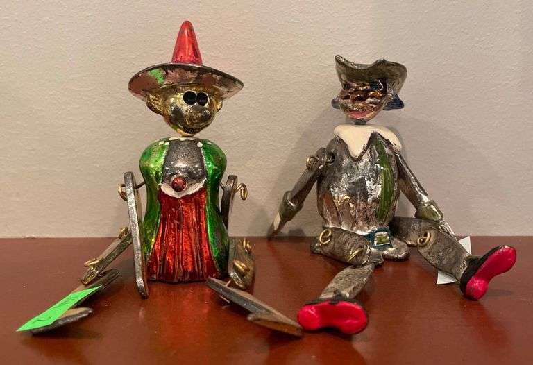 2 Jointed Enamel and Silver Tone Metal Figurines - Metzger Property ...