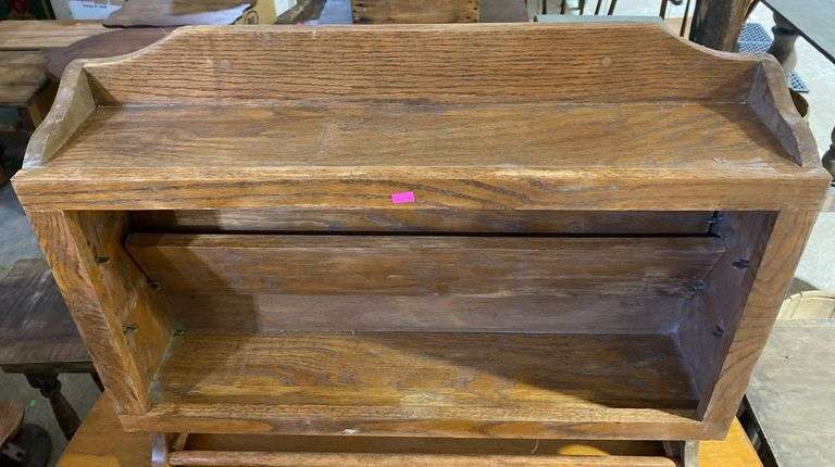 Open Back Hutch-Style Wood Wall Shelf with Carved Side Details, 30”L x ...