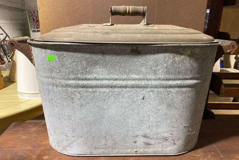 Galvanized Metal Tub with Hinged Lid and Handle 27″L x 15″H - Metzger ...