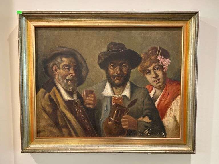 Framed Oil Painting of Three Figures, artist signed 30”x24” - Metzger ...