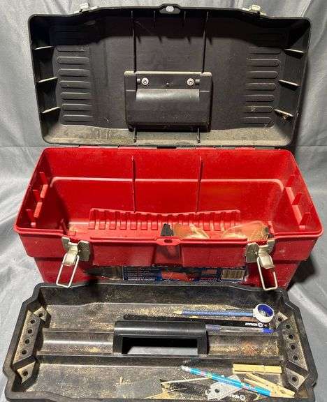Red Plastic Tool Box with Detachable Tray - Metzger Property Services, LLC
